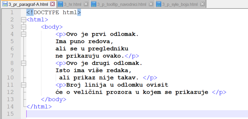 Osnovni tagovi - odlomak : Odlomci